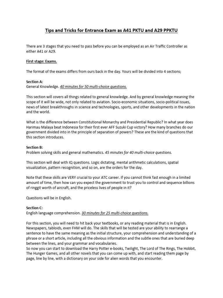 Tips and Tricks For Entrance Exam As A41 PKTU and A29 PPKTU: First ...