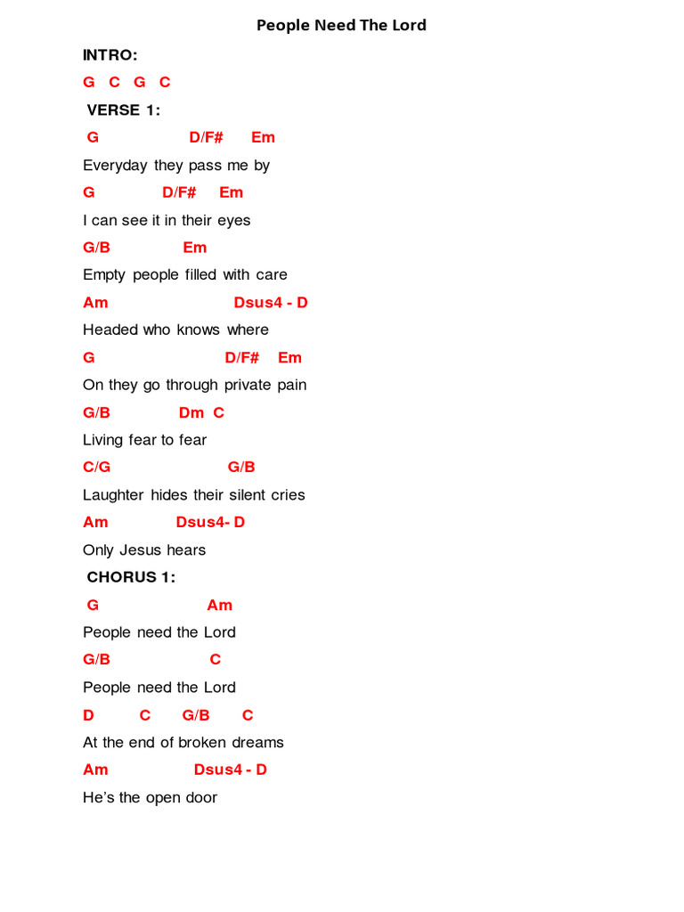 People Need the Lord. Chords Docx | PDF