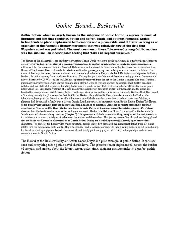 Hound of The Baskervilles Gothic Genre Info | Download Free PDF | The ...