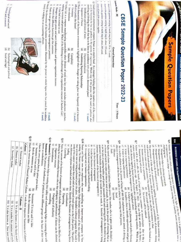 Business Studies Sample Paper | PDF | Economies