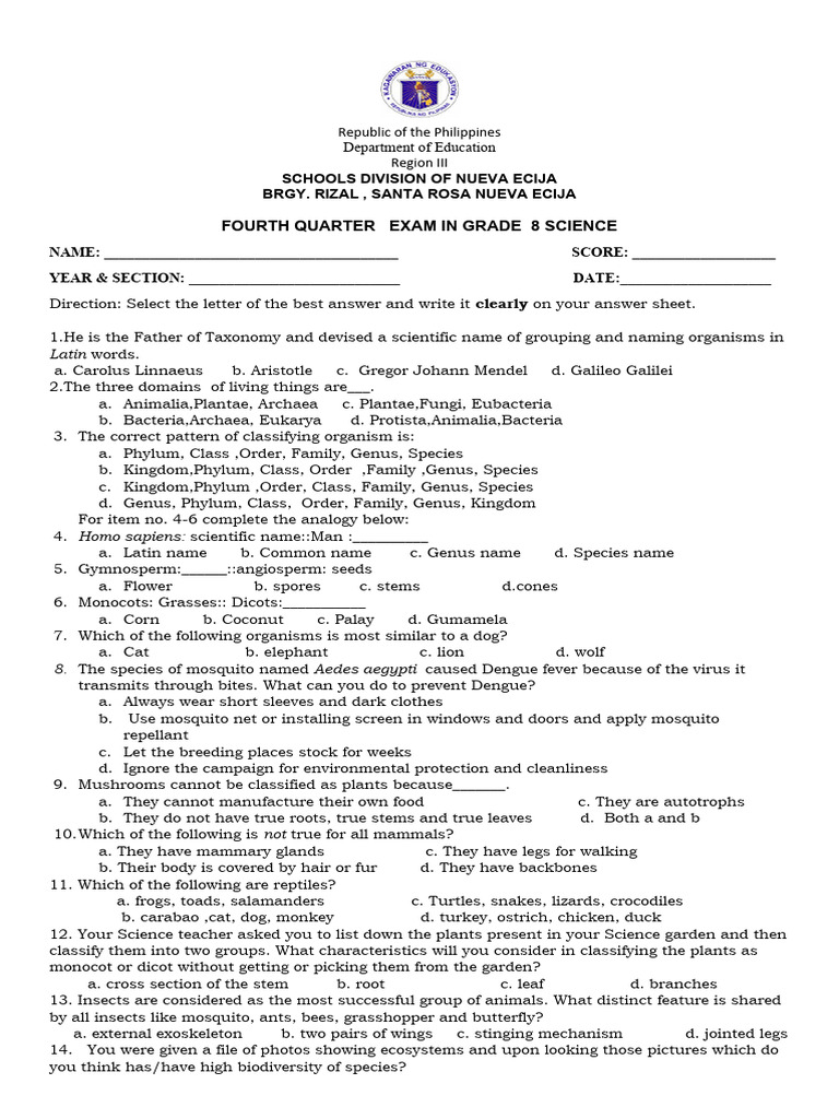 Grade 8 Science-4th Quarter | PDF