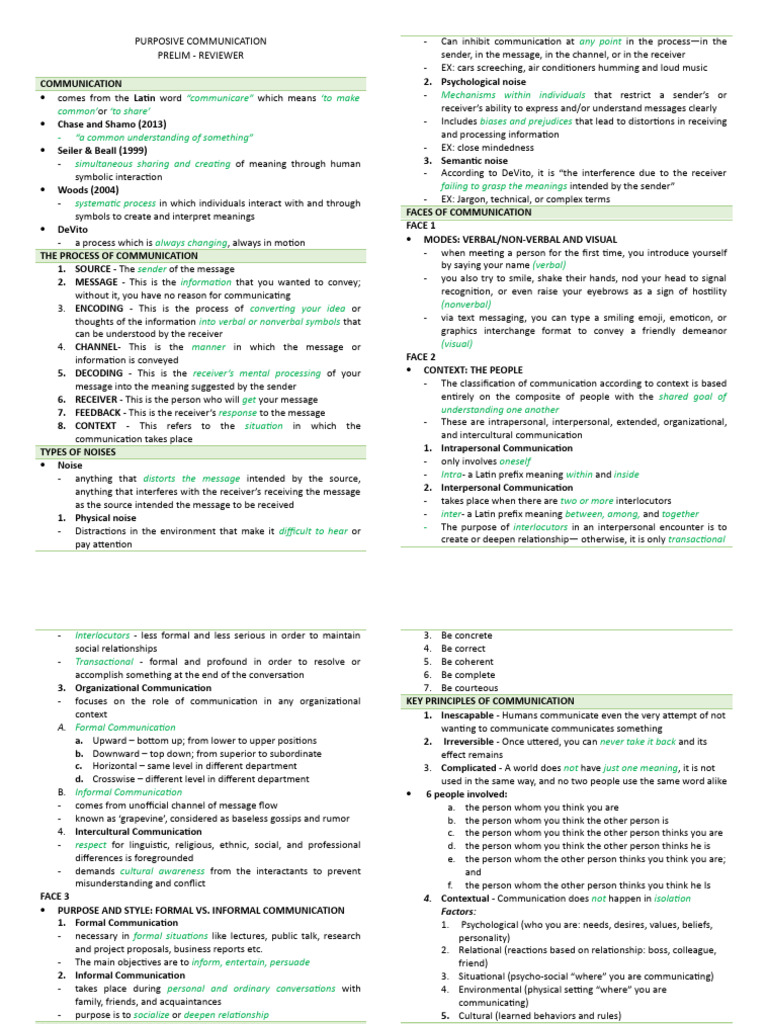 PURPOSIVE COMMUNICATION - Prelim Reviewer | PDF | Communication | Nonverbal Communication