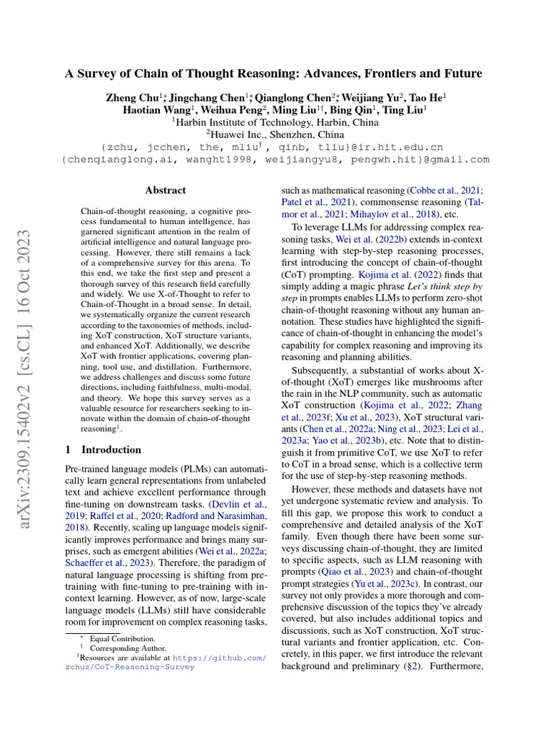A Survey of Chain of Thought Reasoning: Advances, Frontiers and Future ...