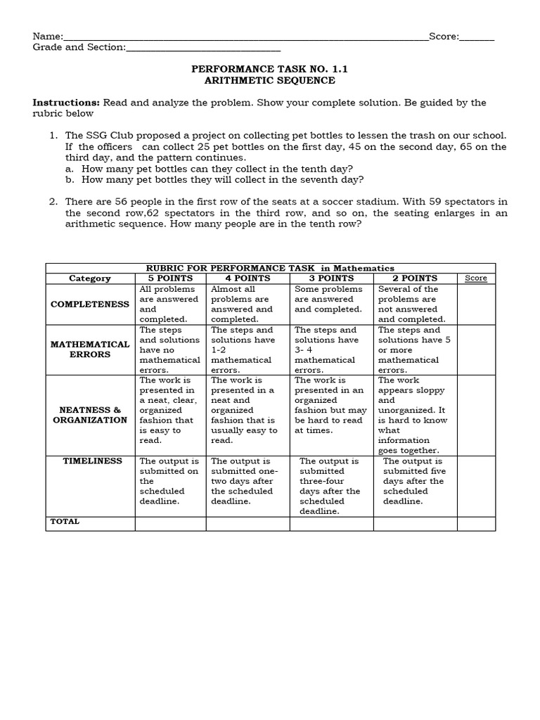 Arithmetic Sequence Performance Task | PDF | Mathematics