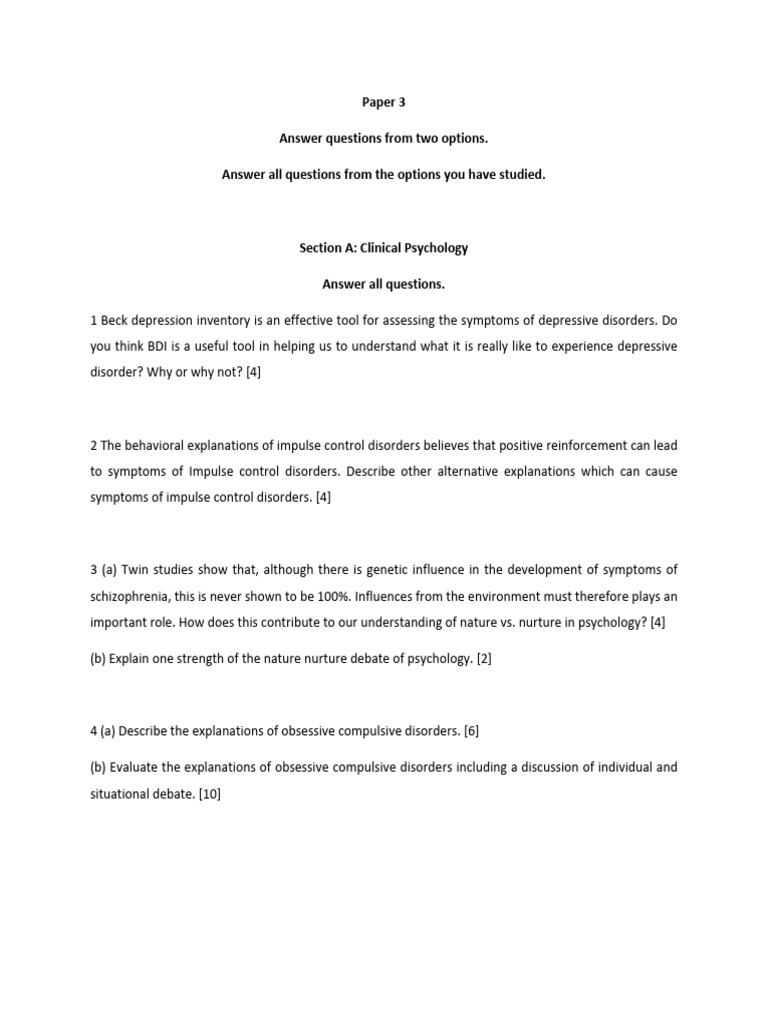 P3 Practice Qs 2024 | PDF | Mental Disorder | Psychology