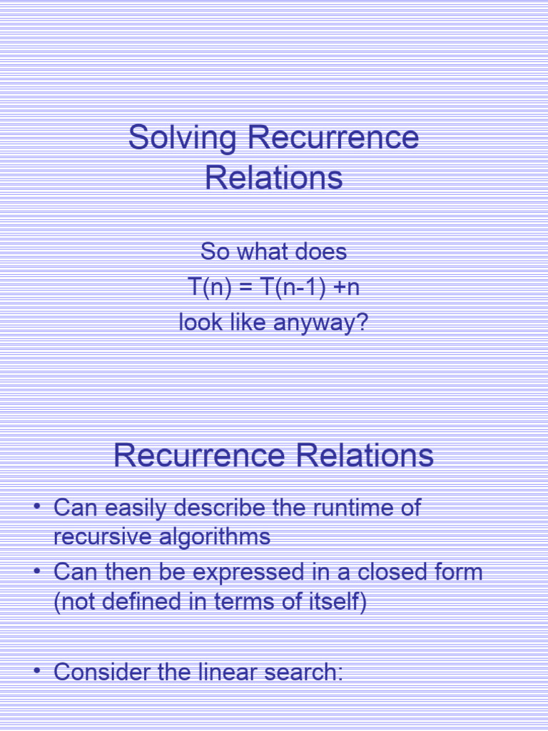 Csc413 Recurrencerelations Substitution Pdf Mathematical Analysis Algorithms And Data