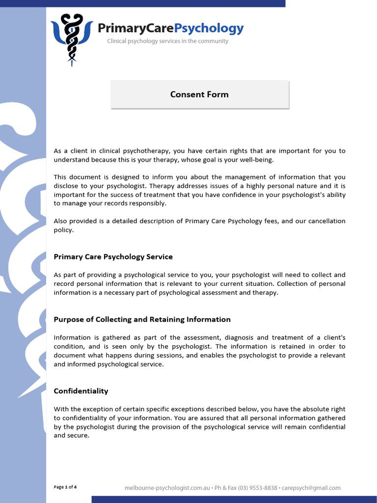 Psychology Consent Form in PDF | PDF | Psychotherapy | Psychologist