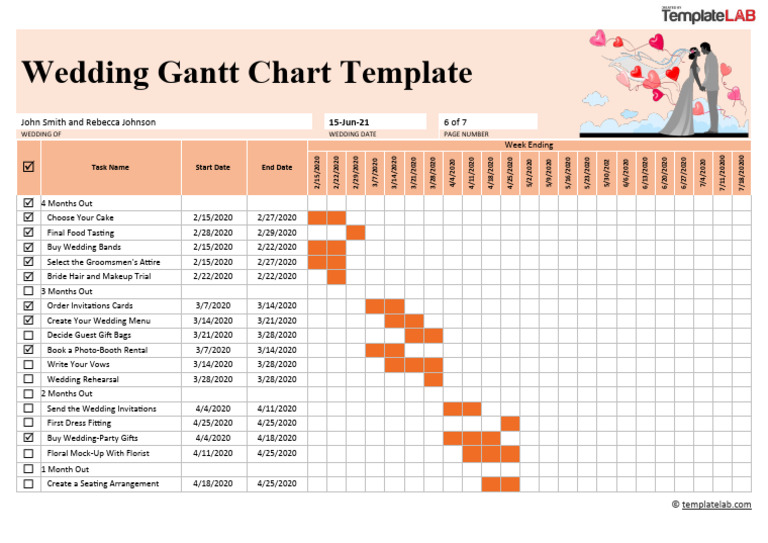 Wedding Gantt Chart Template TemplateLab | PDF | Wedding | Social ...