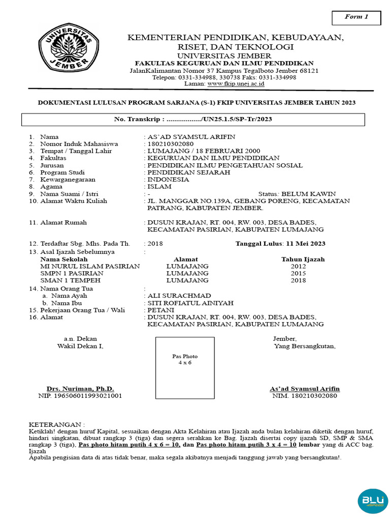 Form Wisuda Baru | PDF