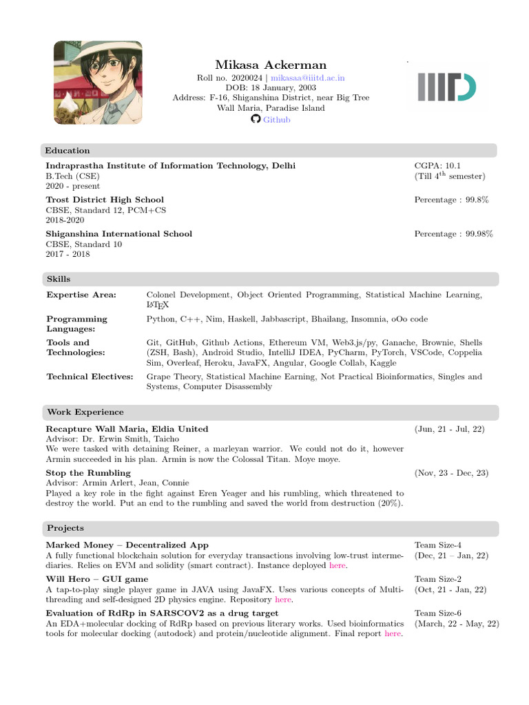 IIITD Resume Template | PDF | Computing