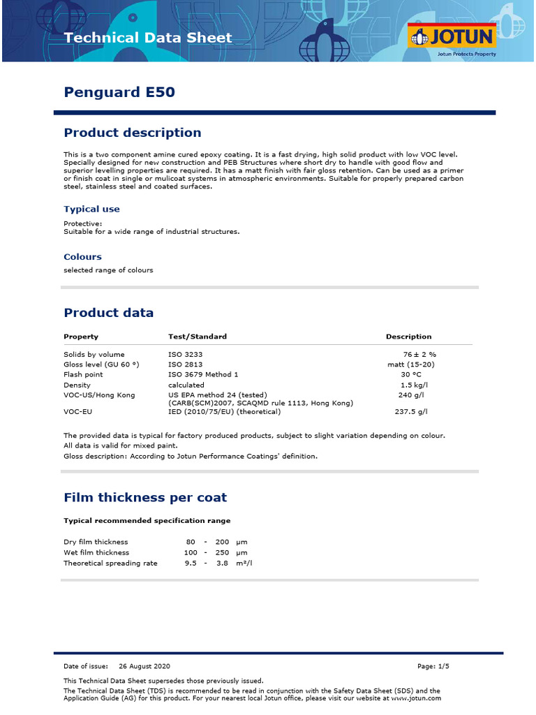Penguard E50 Technical Data Sheet | PDF | Epoxy | Paint