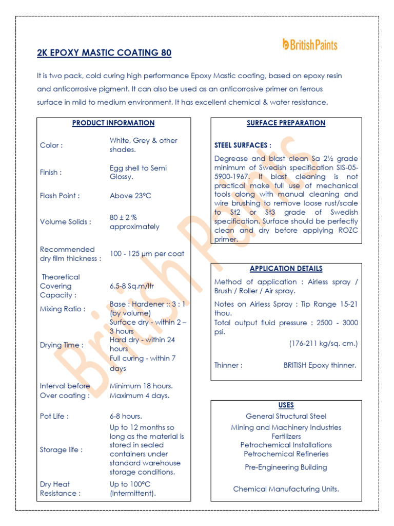 2K Epoxy Mastic Coating 80 | PDF | Epoxy | Coating