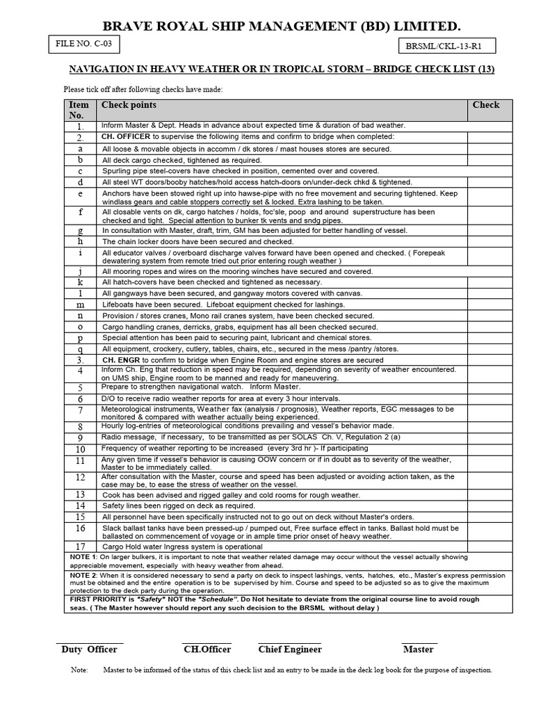 Checklist 13-R1 | PDF | Watercraft | Ships