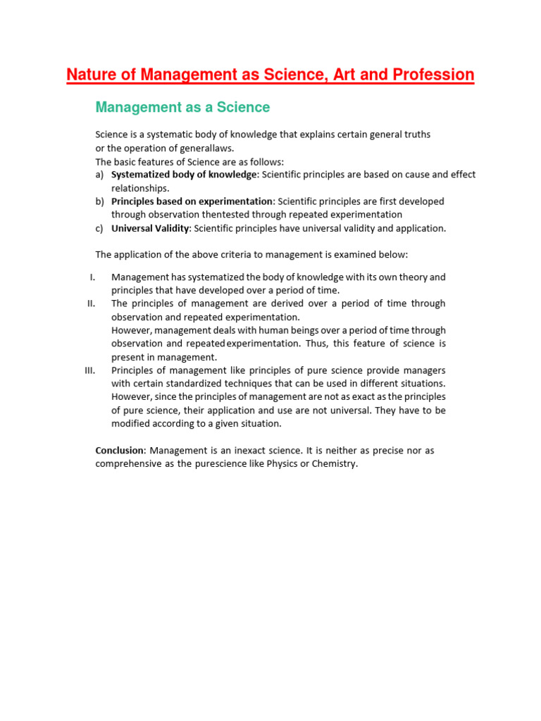 Management: Science, Art, and Profession | PDF | Science | Theory