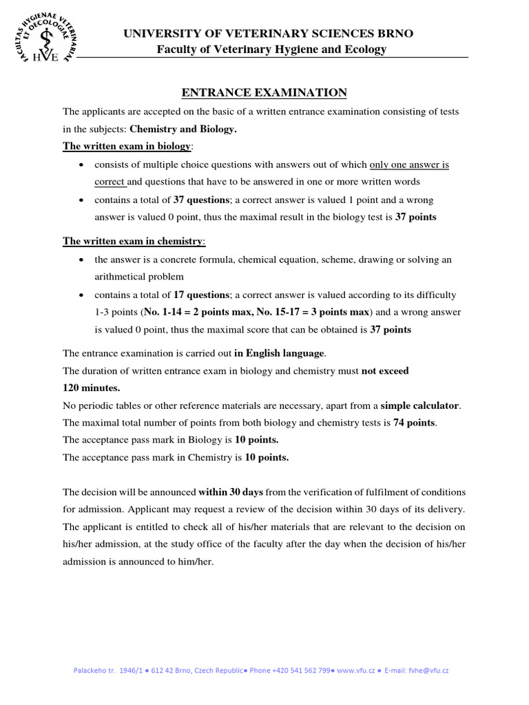 Veterinary Entrance Exam Overview | PDF | University And College ...