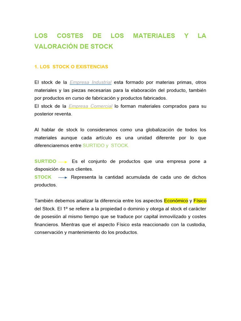 Tipos de Stocks y Sus Calculos PM Valoracion Stock | PDF | Business ...