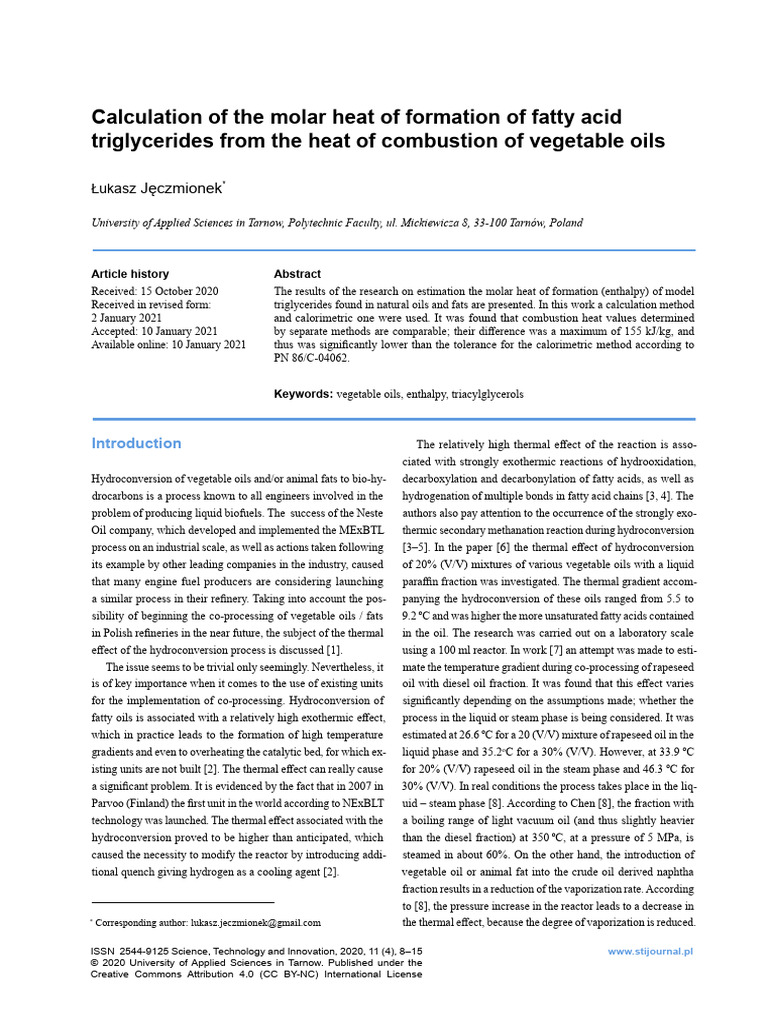 Enthalpie Standard de Formation de Acide Gras | PDF | Triglyceride ...