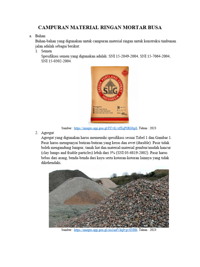 Campuran Material Ringan Mortar Busa | PDF | Sains & Matematika