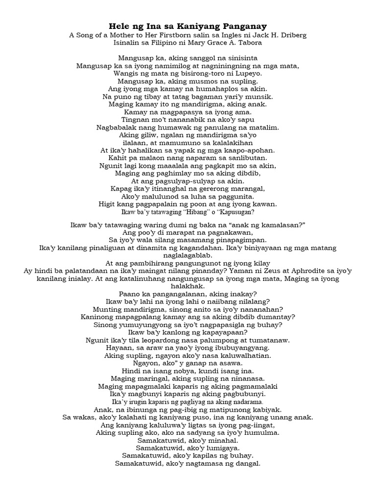 Hele NG Ina Sa Kaniyang Panganay | PDF