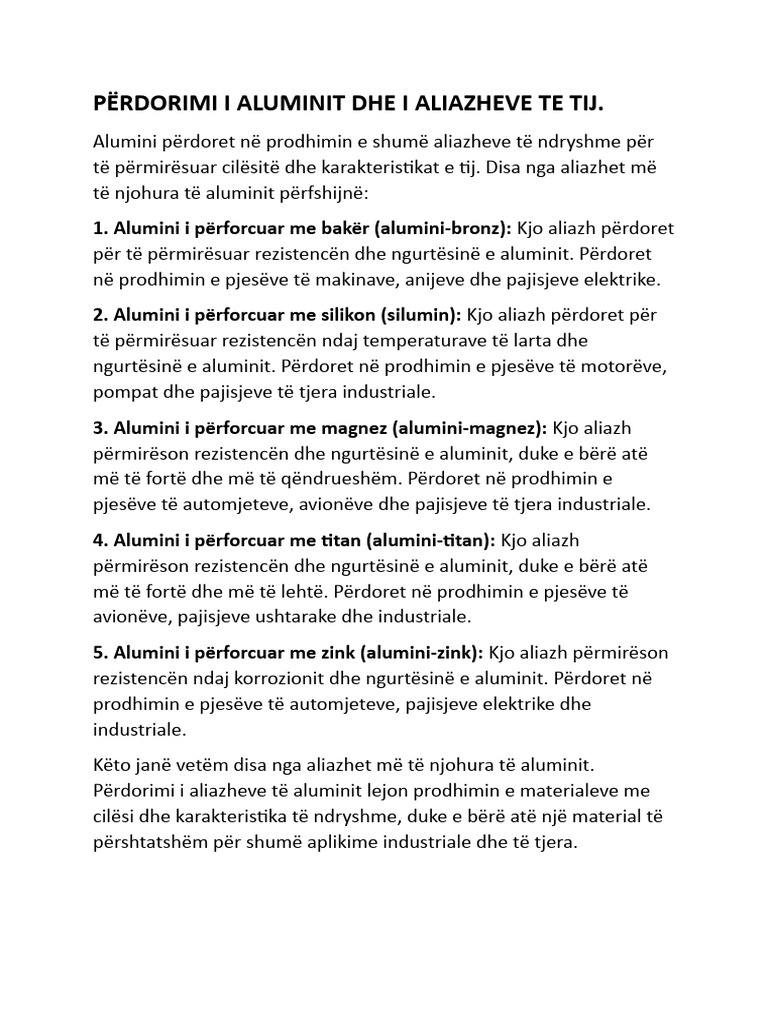 Përdorimi I Aluminit Dhe I Aliazheve Te Tij | PDF