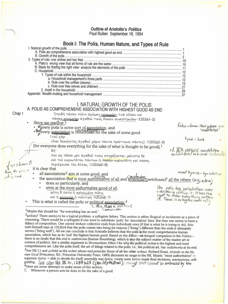 Aristotles Politics Book I Complete Inte | PDF