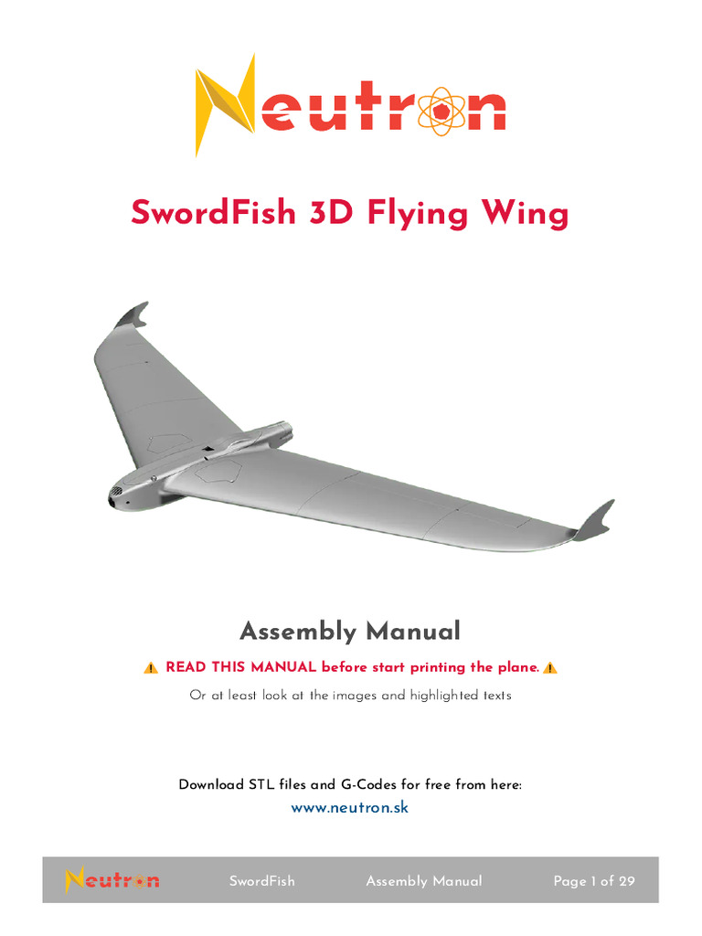 SwordFish 3D Flying Wing Manual | PDF | Airplane | 3 D Printing