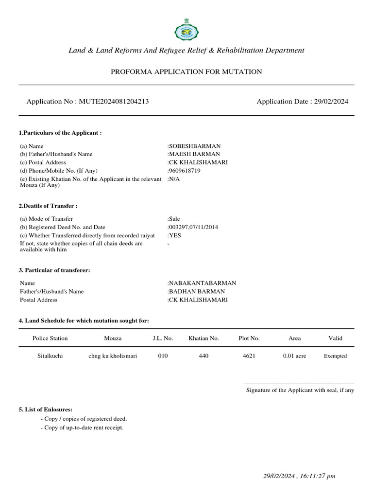 Mutation Application Proforma Template | PDF