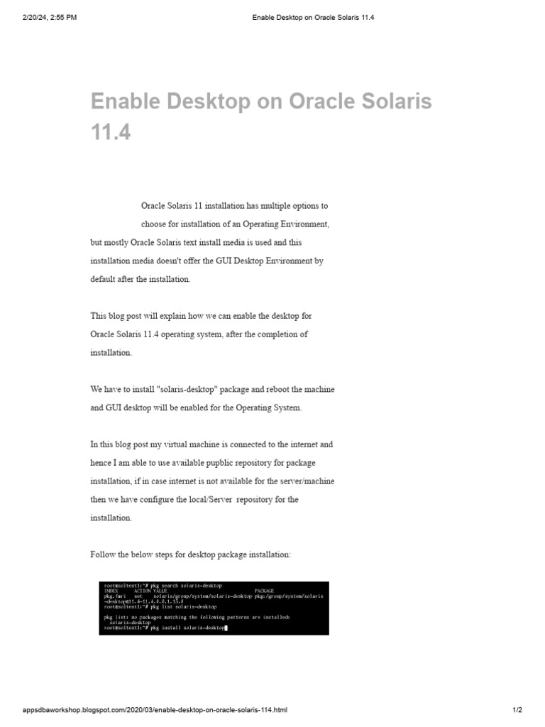 Enable Desktop On Oracle Solaris 11.4 | PDF | Home & Garden | Computers