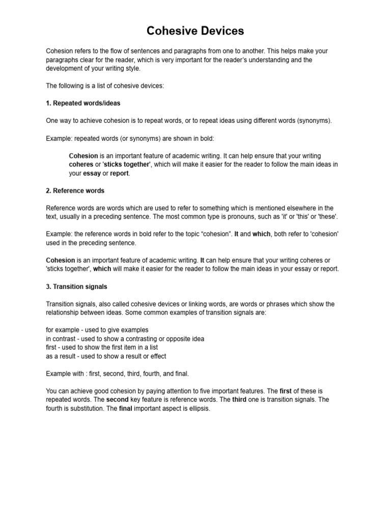 Essential Cohesive Devices for Writing | PDF | Language Mechanics | Syntax