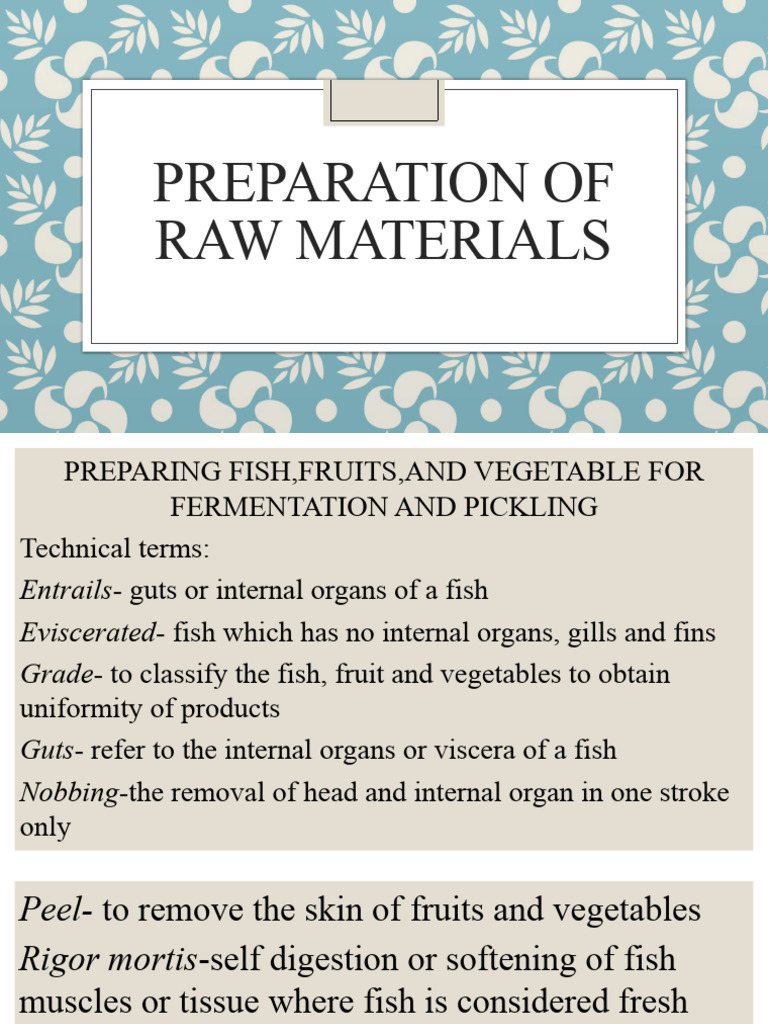 Preparation of Raw Materials | PDF | Vegetables | Foods
