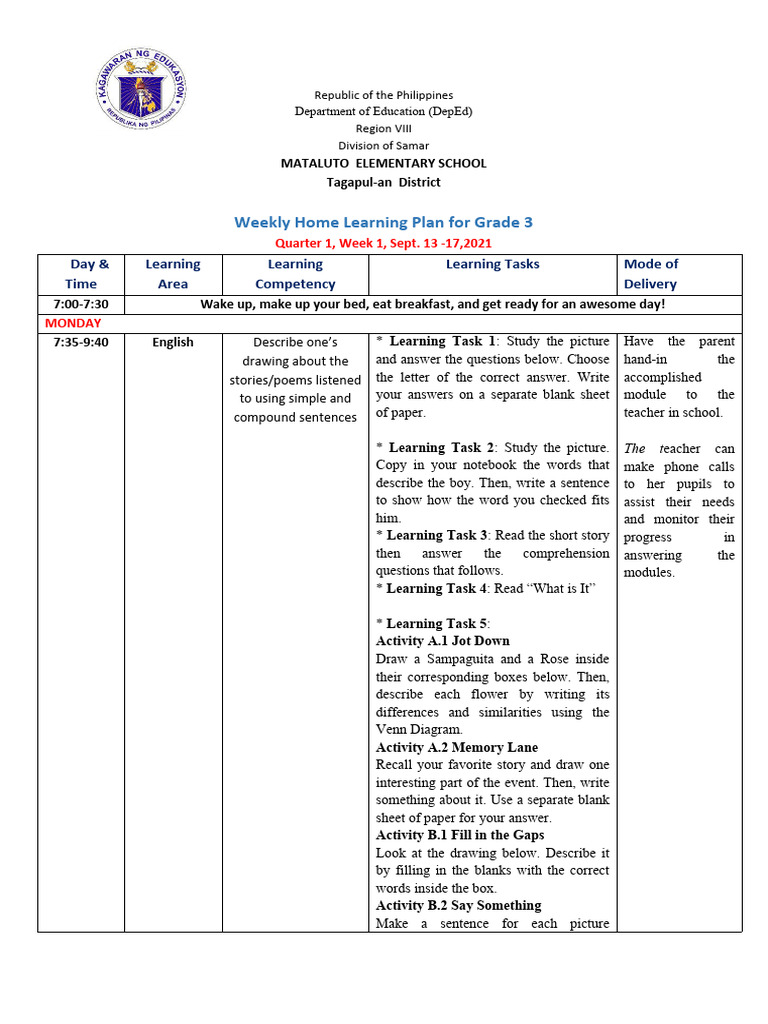WHLP Q1W1 Yr 2021-22 | PDF