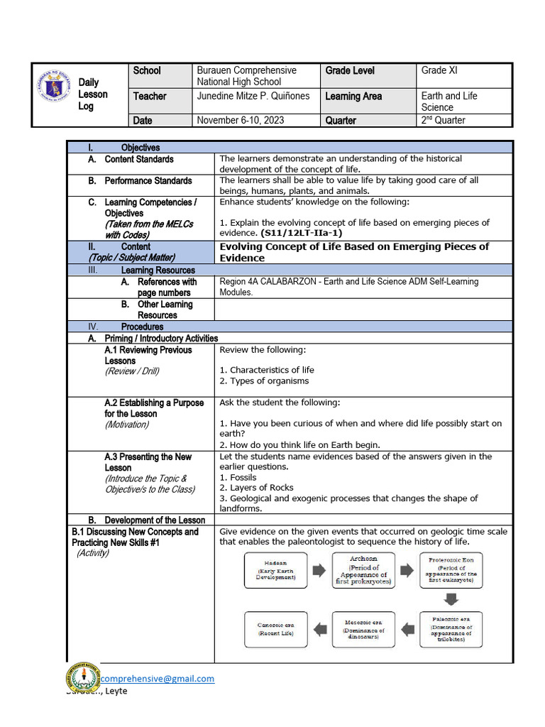 ELS - DLL - Module 1 - Evolving Concept of Life Based On Emerging Pieces of Evidence | PDF ...