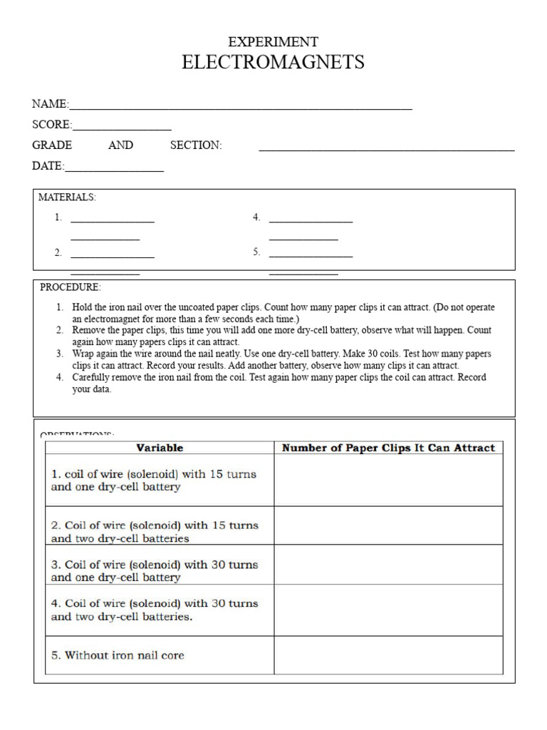 EXPERIMENT-electromagnets | PDF | Physical Sciences | Materials Science