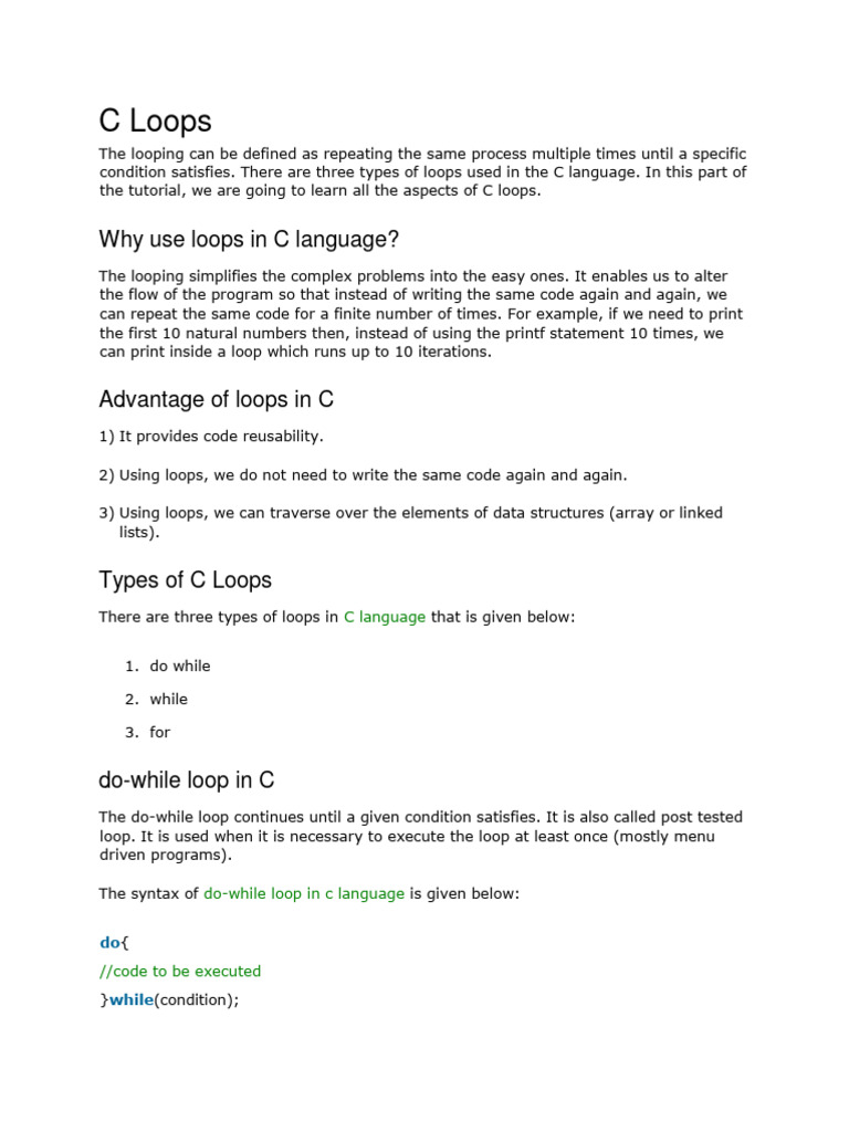 Iterations Loops In C Programming Download Free Pdf Control Flow