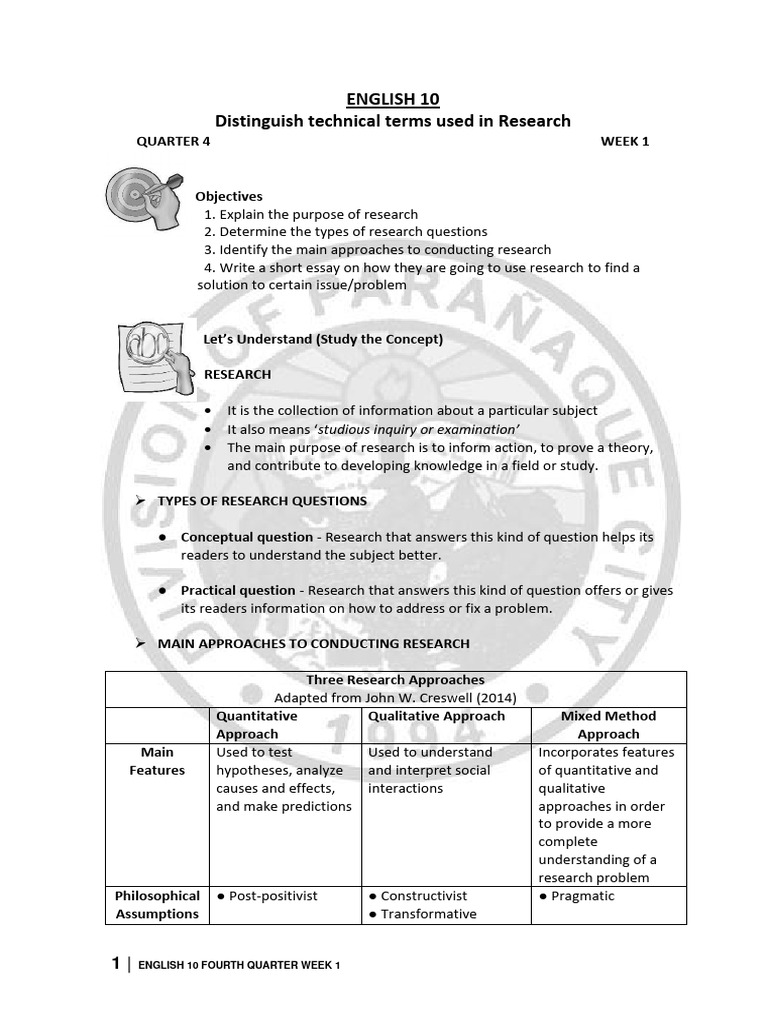 ENGLISH 10 Quarter 4 Week 1 (6 pages with watermarks) | PDF | Methodology | Quantitative Research