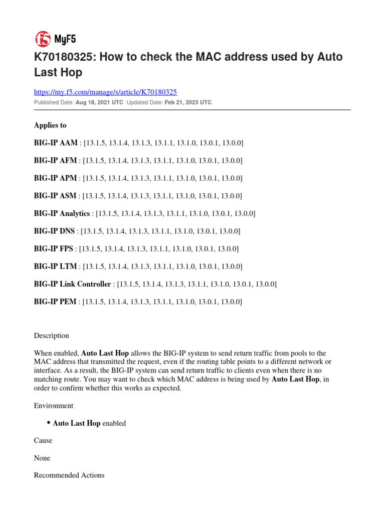 How To Check The MAC Address Used by Auto Last Hop | PDF | Computer ...
