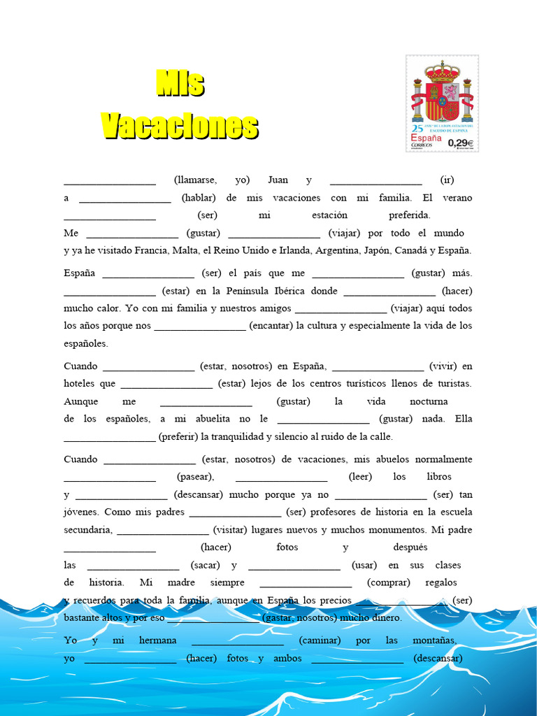 El Verano Verbos Ejercicios de Gramatica Hoja de Trabajo - 82811 | PDF