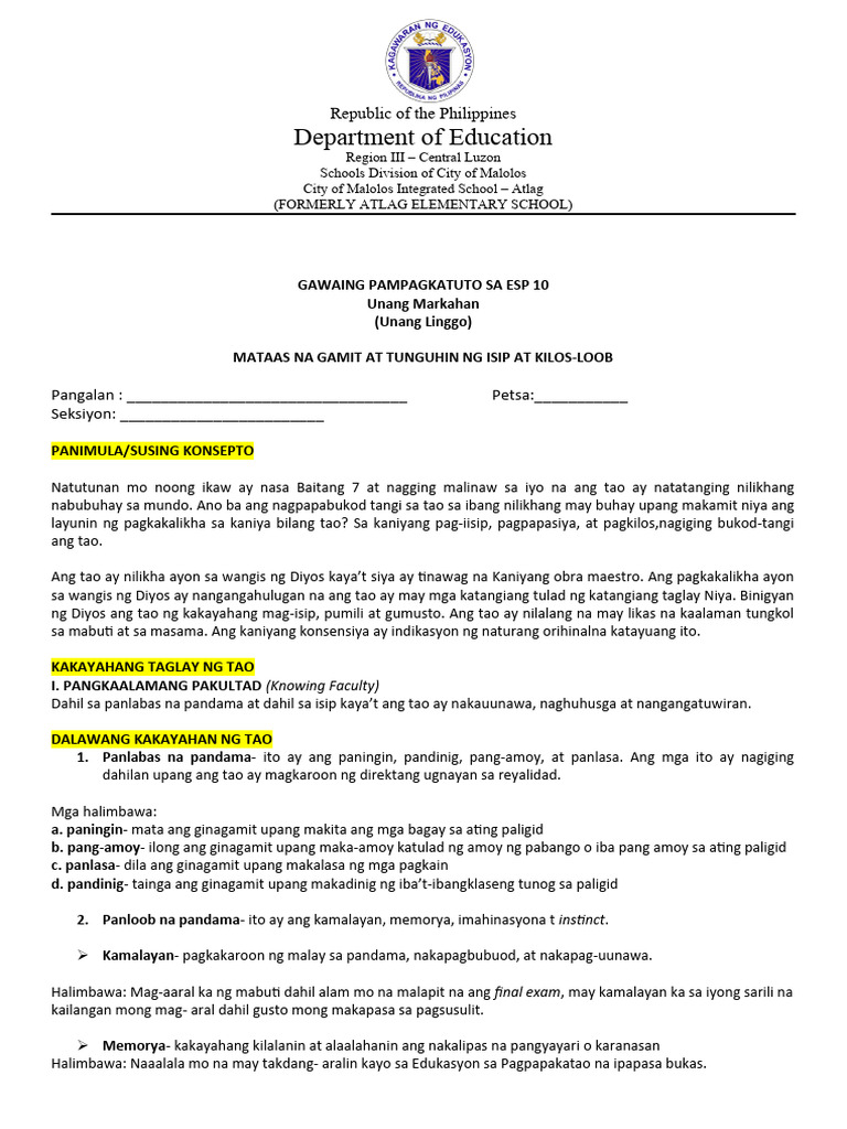 Las Esp10 Q1W1 Sept 4 8 | PDF