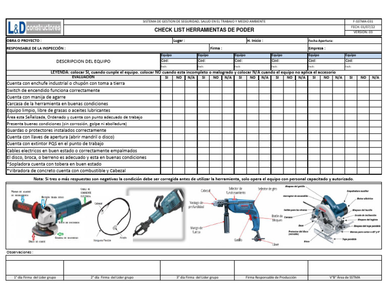 F-SSTMA-031 Inspec. Herramientas Poder Rv.01 | PDF