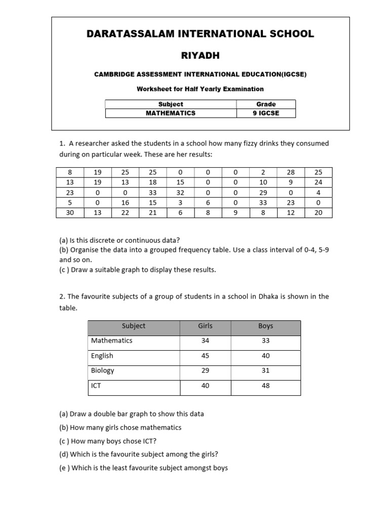 IGCSE Worksheet Grade 9 - Half Yearly | PDF | Area | Length