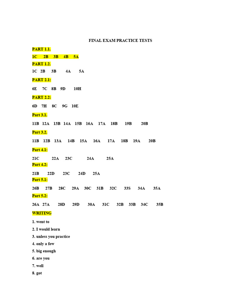 Key - Ta1 - Final Exam Practice Tests | PDF