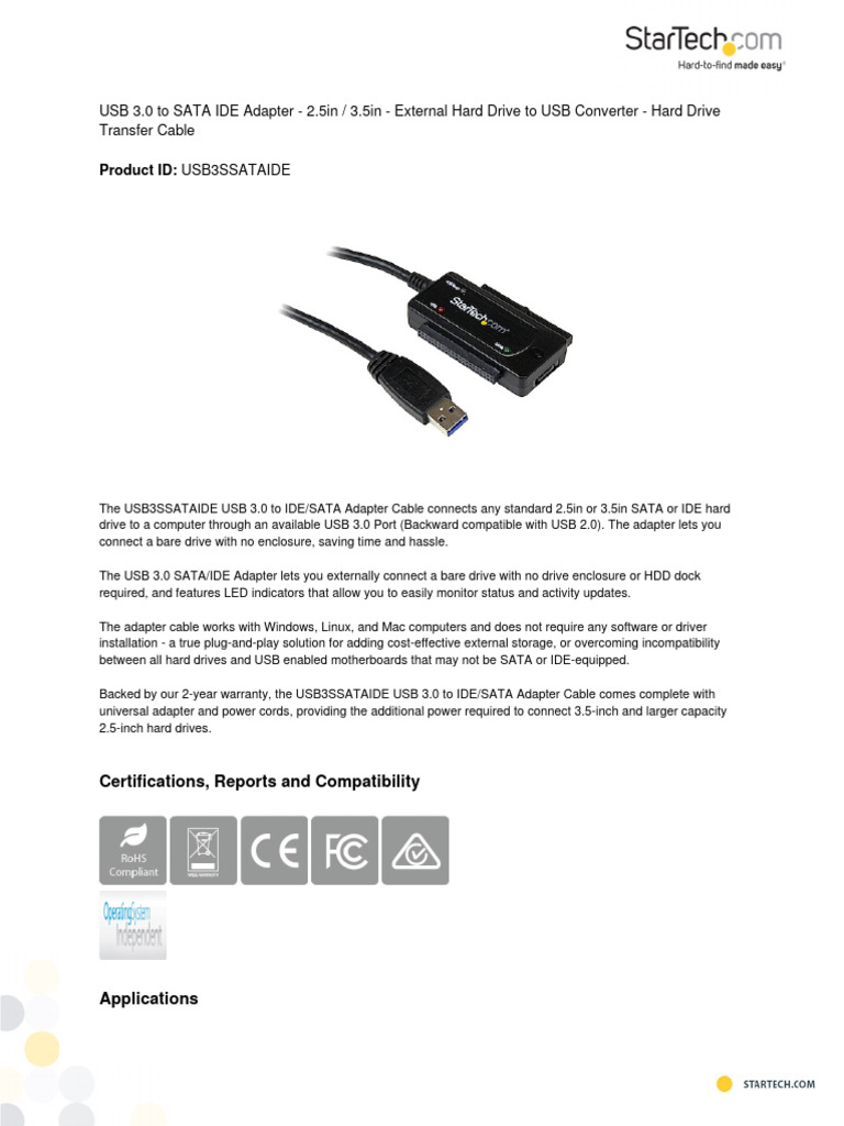 Usb3ssataide Datasheet | PDF | Usb | Hard Disk Drive