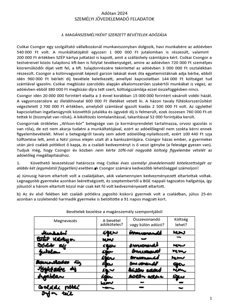 Adótan - Gyak-4 - Szja példák-II - Feladatlap | PDF