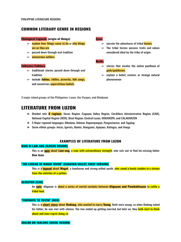 Philippine Literature by Region Overview | PDF | Mindanao