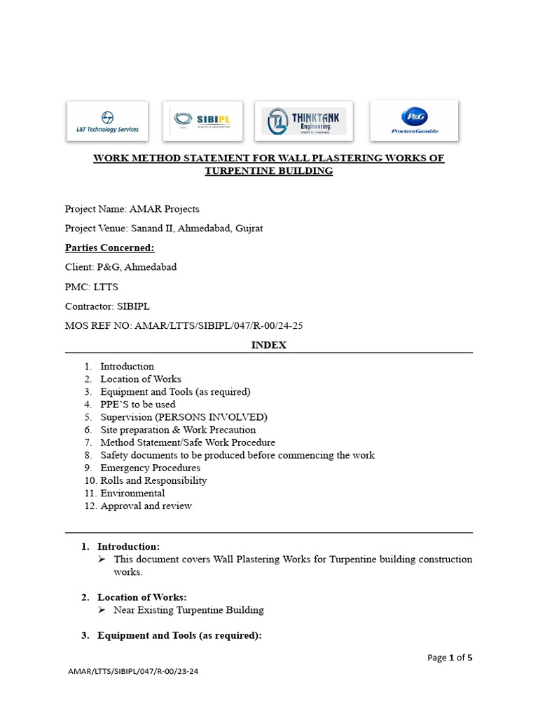 11 - WMS - Turpentine - Plaster Works | PDF | Scaffolding | Personal ...