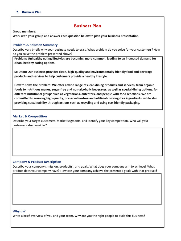 Healthy Eating Business Plan Outline | PDF