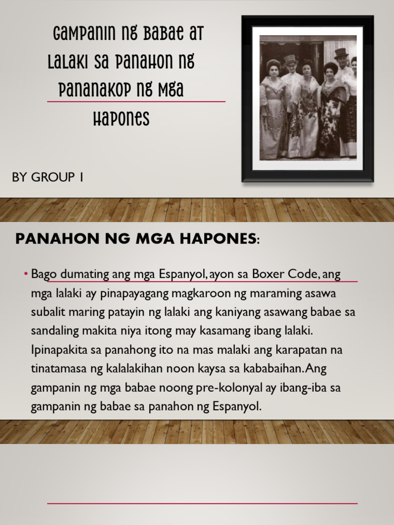 Gampanin NG Babae at Lalaki Sa Panahon NG Pananakop NG Mga Hapones | PDF