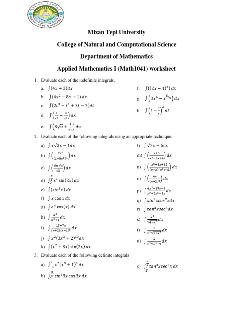 Applied I Work Sheet | PDF | Functions And Mappings | Calculus