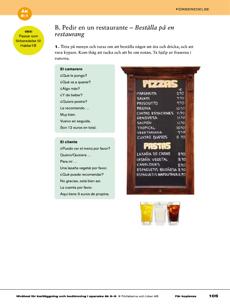 Pedir en Un Restaurante - Beställa På en | PDF