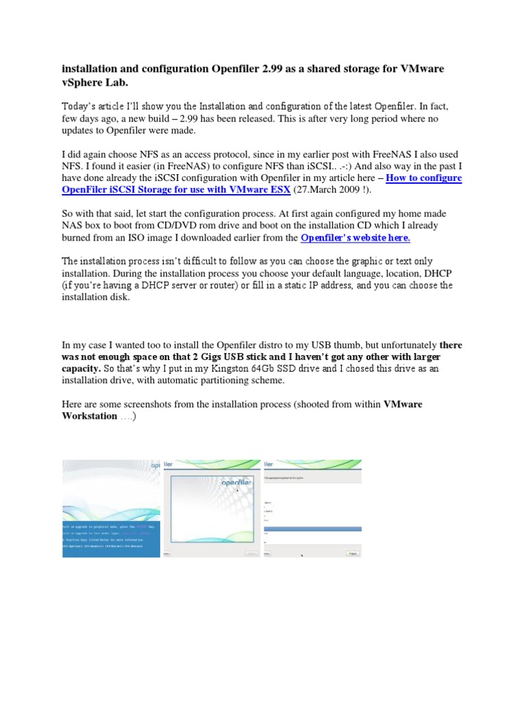Installation And Configuration Openfiler 2 With Nfs Pdf Information
